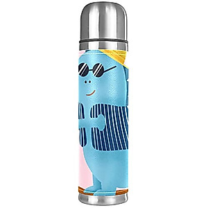Stainless Steel Leather Vacuum Insulated Mug Dinosaur Thermos Water Bottle for Hot and Cold Drinks Kids Adults 16 Oz