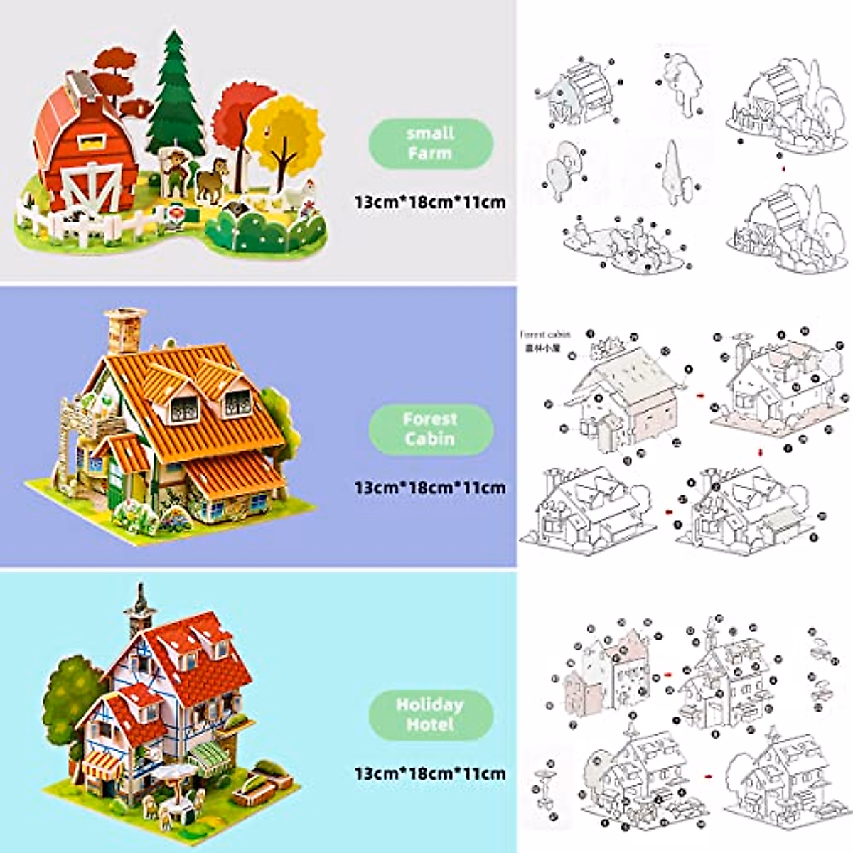 KEENTAME 3D Puzzles Gift Set for Kids DIY Jigsaw Toys Paper and EPS Foam Board and Adults Fun and Creative DIY Model Building kit for Kids Toys for Girls and Boys. (House Series (12 Sets))