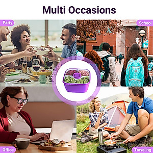 Freshmage Salad Lunch Container To Go, 52-oz Salad Bowls with 3 Compartments, Salad Dressings Container for Salad Toppings, Snacks, Men, Women (Purple)