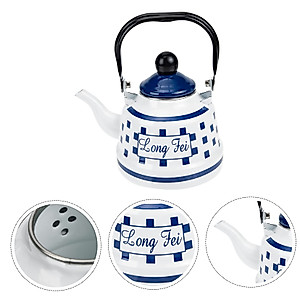 LABRIMP Enamel Steel Handle Pot Retro Espresso Machine Induction Stovetop Teakettle Teapot Whistling Tea Pots Camping Coffee Pot Flute Kettle Applique Household Enamelled Steel