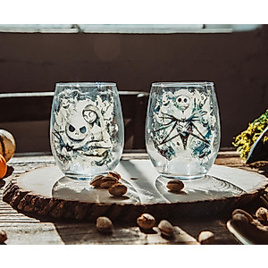 Silver Buffalo Disney Nightmare Before Christmas Stemless Wine Glass Set, 20-Ounce, Set of 2