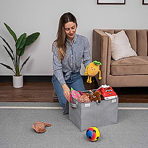 VENO 4 Pack Large Collapsible Storage Bin with Lid, Decorative Box, Cube, Organizer, Container for Home Office Shelf Closet Toys Clothes Sundries, Reusable and Sustainable (Gray - Set of 4)