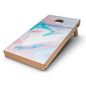 Design Skinz Marble Skin Set for Cornhole (Skin Only) - Marbleized Teal and Pink V2