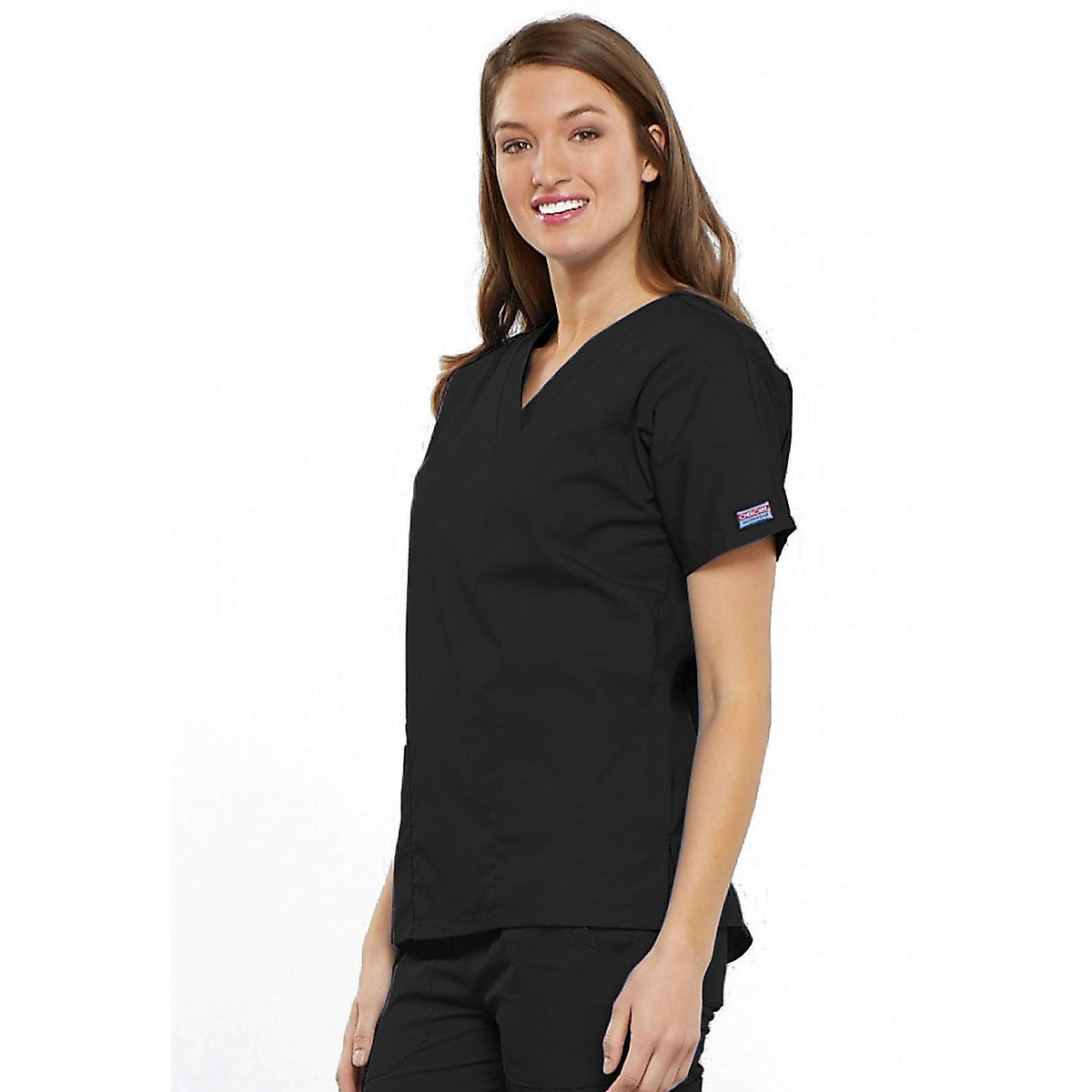 Cherokee womens V Neck medical scrubs shirts, Black, X-Large US