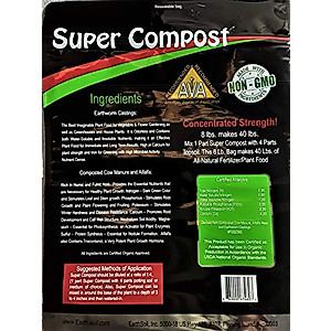 Super Compost by Soil Blend. 8 Lb. Bag of Super Compost Organic Plant Food. 2-2-2 Concentrated (8 lbs. Makes 40 lbs.) Larger Yields, Bigger, Tastier Fruits & Vegetables. Nutrient Dense.