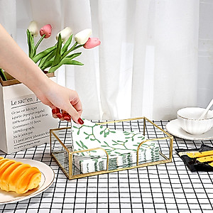 Sumnacon Bathroom Guest Towel Holder - Rectangle Glass Napkin Holder for Guest Hand Towels Paper Napkins, Decorative Napkin Holder Tray for Bathroom Vanity Toilet Tank Table Kitchen Countertop, Gold