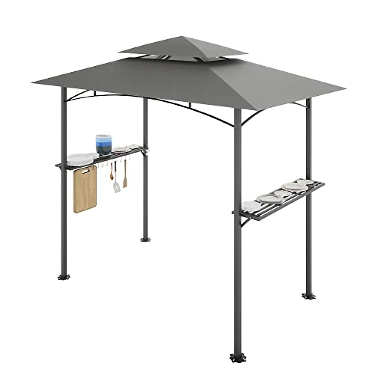 EMKK 8'x 5' Grill Gazebo Canopy - Outdoor BBQ Gazebo Shelter, Patio Canopy Tent for Barbecue and Picnic,8X 5 FT Grill Gazebo Grill Canopy Double Tiered BBQ Gazebo Outdoor BBQ Canopy