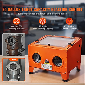 VEVOR 25 Gallon Sandblasting Cabinet, 40-120PSI Portable Benchtop Sand Blasting Cabinet, Heavy Duty Steel Sand Blaster with Blasting Gun & 4 Ceramic Nozzles for Paint, Stain, Rust Removal