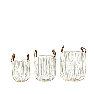 CosmoLiving by Cosmopolitan Glam Metal Round Storage Basket, Set of 3 16", 14", 12"H, Gold