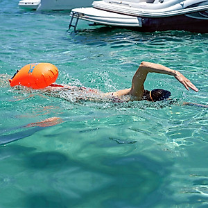 New Wave Swim Buoy - Swim Safety Float and Drybag for Open Water Swimmers, Triathletes, Kayakers and Snorkelers, Highly Visible Buoy Float for Safe Swim Training (Orange-PVC Large-20 Liter)