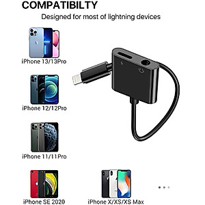 [Apple MFi Certified] iPhone Headphone Adapter, 2 in 1 Lightning to 3.5mm Aux Audio and Charge Jack Adapter Splitter Dongle for iPhone 14 13 12 11 Pro Max XS XR X 8 7 6 iPad, Support iOS 16