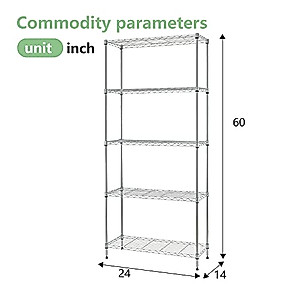 FDW 14" D×24" W×60" H Wire Shelving Unit Metal Commercial Shelf with 5 Tier Layer Rack Strong Steel for Restaurant Garage Pantry Kitchen Garage,Chrome