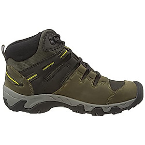 KEEN Men's Steens Mid Height Leather Waterproof Hiking Boots, Black Olive Yellow, 8.5