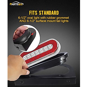 Partsam 2Pcs 6" Oval Tail Light Mounting Brackets [L Shaped] [3mm Powder Coated Steel] [Ultra Sturdy] [Versatile Horizontal Mounting] for 6" Oval Taillights On Truck Trailer RV Grommet Flush Mount