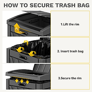 DWVO 33 Gallon Outdoor Trash Can with Tiered Lid and Drip Tray, Waterproof Resin Garbage Can for Patio, Kitchen, Deck and Backyard - Black