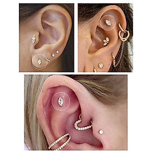 Jewseen 14K Solid Gold Push in Lip Rings G23 Titanium Labret Studs CZ Cartilage Earring 16g Tragus Helix Piercing Jewelry Flat Back Stud Nose Ring Stud Earring for Women Men