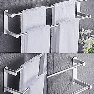 ALIAOFORZ Simple Shelf, Double Tea Towel Holder for Hanging Over The Kitchen Cupboard Door - 41Cm/16.14Inch Towel Rack - No Drilling Necessary - Also Suitable As a Bath Towel Rail/Silver/71C