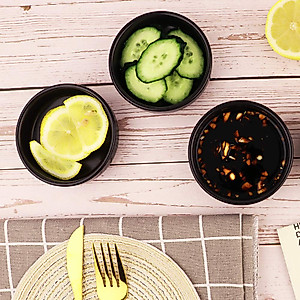 Cyimi 3.5" Ceramic Side Dish Set of 4 Small Porcelain Soy Dipping Sauce Dishes Black Seasoning Sauce Bowls Dinnerware Sets Sauce Serving Dishes