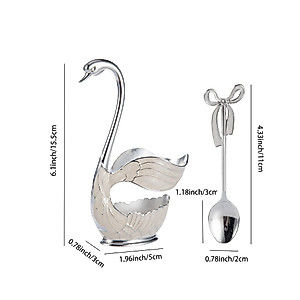 Feyarl Coffee Dessert Sugar Spoon Set Decorative Swan Base Holder with 6pcs Spoons for Stirring Mixing Dessert Ice Cream Coffee Teaspoon Cake Flatware (Silver)