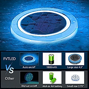 FVTLED Floating Pool Lights, Solar Pool Lights with 1800mAh Lighting 2-3 Nights, 4.5", IP68 Waterproof Pool Lights That Float for Swimming Pool, Pond, Lawn or Disco Pool Party Decoration, 1pcs, Blue