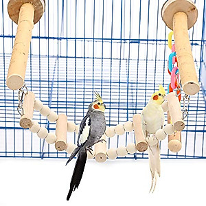 SAWMONG Bird Playground Parrot Stand Birdcage Playstand Pet Play Climb Gym Parakeet Cage Decor Budgie Perch Stand with Ladder and Swing Bird Chew Toys Wooden Perch for Conure Cockatiel Finch
