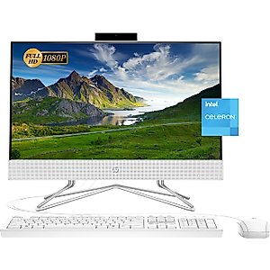 HP 2022 Newest All-in-One Desktop, 21.5" FHD Display, Intel Celeron J4025 Processor, 8GB RAM, 256GB PCIe SSD, Webcam, HDMI, RJ-45, Wired Keyboard&Mouse, WiFi, Windows 11 Home, White