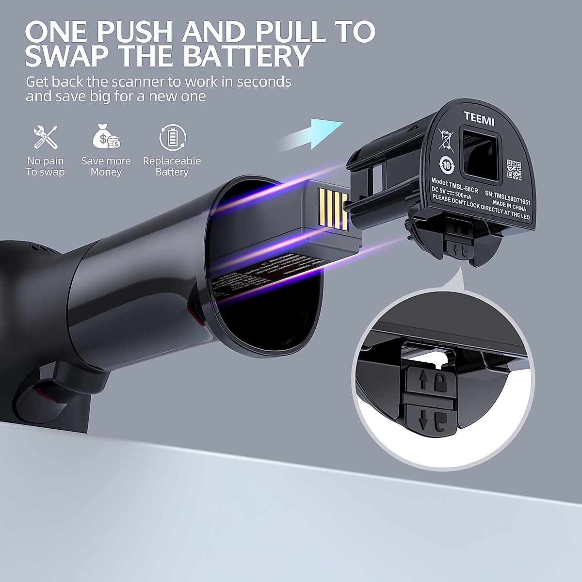 TEEMI Replacement Rechargeable Battery for TMSL-53CR TMSL-59CR TMSL-58CR Barcode Scanner 2600Mah Large Capacity