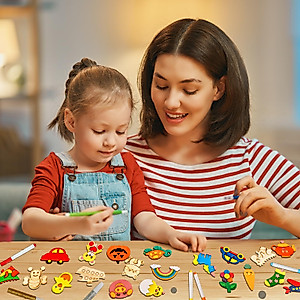 MGparty 36pcs DIY Wooden Magnets Painting Craft Kit, Wooden Art Craft Bulk Toys for Kids Age 3,4,5,6,7,8-12, Party Favors Decorate Your Own Painting Birthday Gifts for Boys Girls