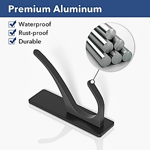 Self Adhesive Coat Hooks for Hanging, Heavy Duty Stainless Double Wall Hook for Towel, Backpack, Hat, Sturdy Metal Hanger for Bathroom, Bedroom, Door, Wall Mounted, 6 Pack, Matt Black