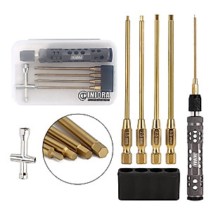 INJORA 4 in 1 RC Hex Screw Driver Set, 1/4" Drive Hex Bit Set, Allen Wrenches Sets 1.5mm 2.0mm 2.5mm 3mm with Cross Wrench, RC Car Tool Kit for TRX4 Arrma Helicopter Drone Boat