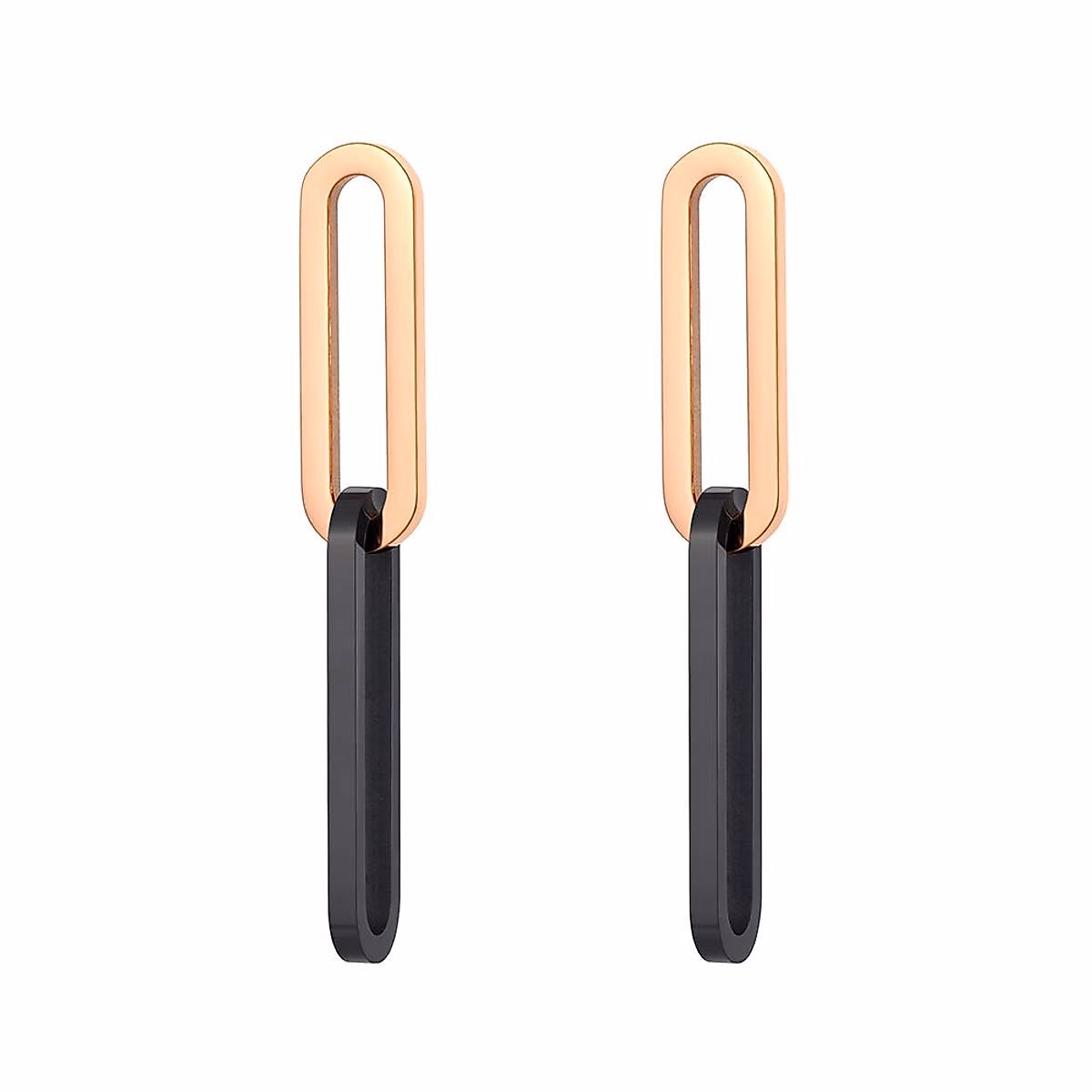 BOBOTUU Black Geometric Earrings for Women, Stainless Steel Hypoallergenic Statement Handmade Dangle Earrings, Trendy Rose Gold Chunky Dainty Women's Drop Earrings