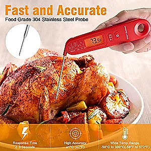Smart Guesser Digital Meat Thermometer with Backlight for Kitchen Cooking-Instant Read Food Thermometer for Meat, Deep Frying, Baking,Grilling BBQ-Pink