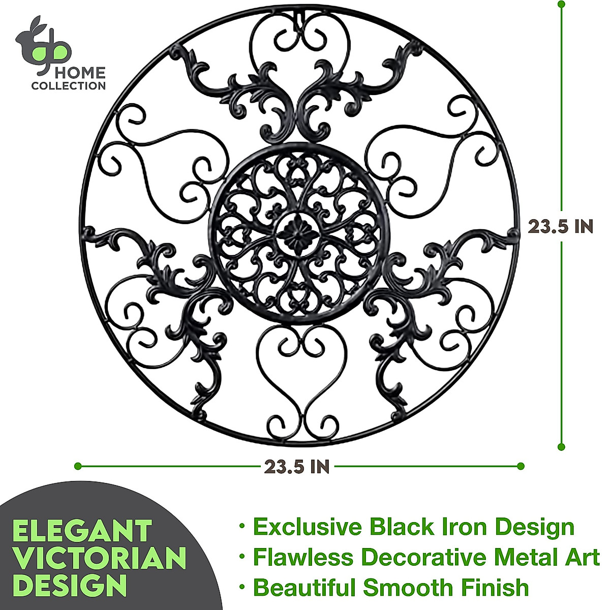 GB Home Metal Wall Décor Living Room Victorian Style Wall Art Décor, Circular Medallion Design, 24 X 24 Inches - Black