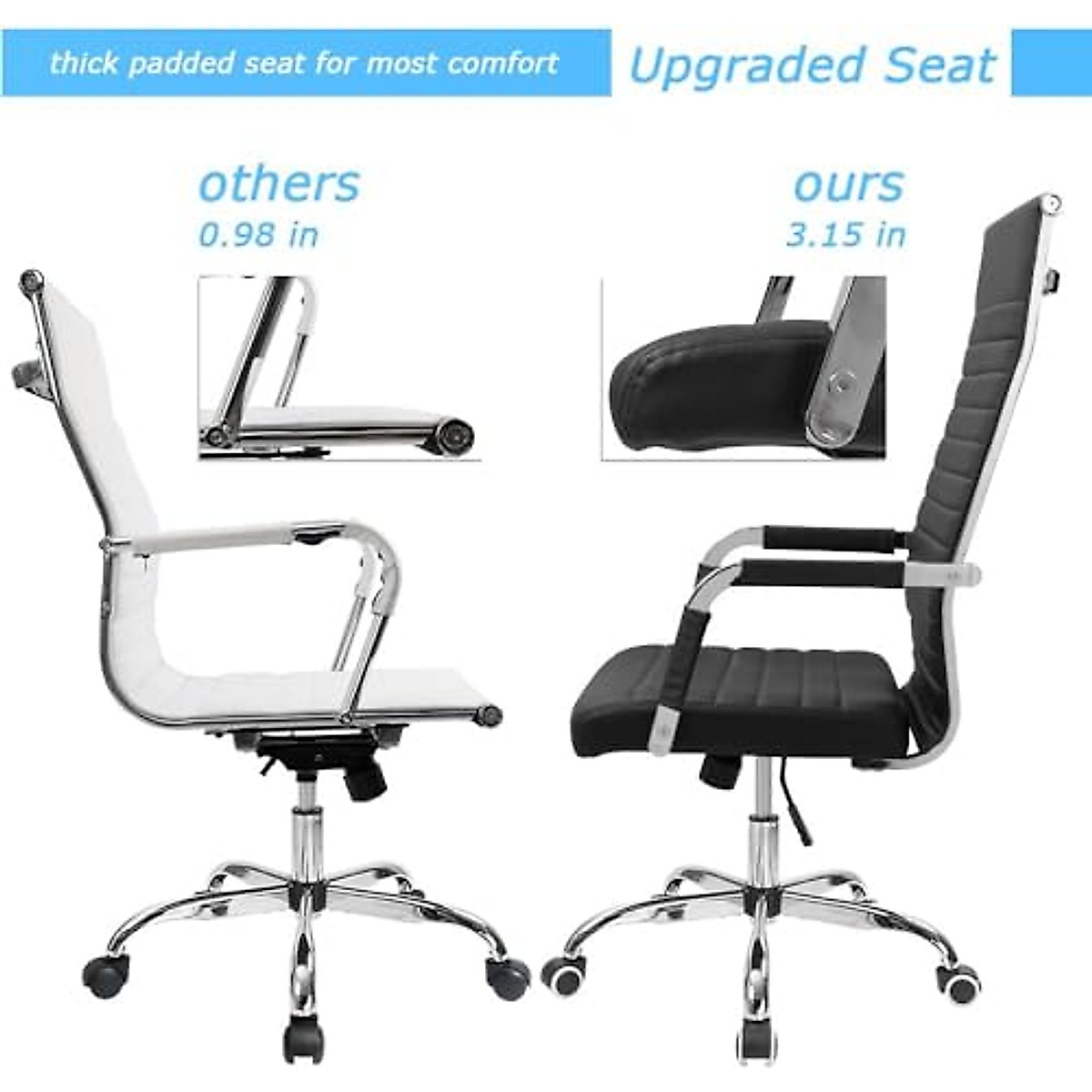 Office Chair,Ergonomic Office Chair Ribbed Office Chair High Back PU Leather Executive Conference Chair Adjustable Swivel Chair with Arms Home Office Desk Chair,