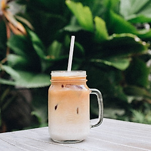 Dicunoy Set of 8 Mason Jar with Handle and Straw, 16OZ Mason Jar Cups with Lid, Old Fashioned Drinking Glasses for Iced Coffee, Smoothies, Ice Tea, Lemonade, Party Favors