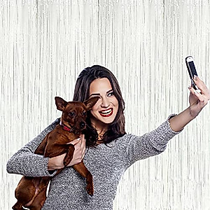 8 Pack White Tinsel Foil Fringe Curtain Backdrop, 3.28Ft x 8.2Ft Metallic Streamers for Photo Booth Birthday Wedding Bridal Shower Bachelorette New Year Party Thanksgiving Christmas Decorations