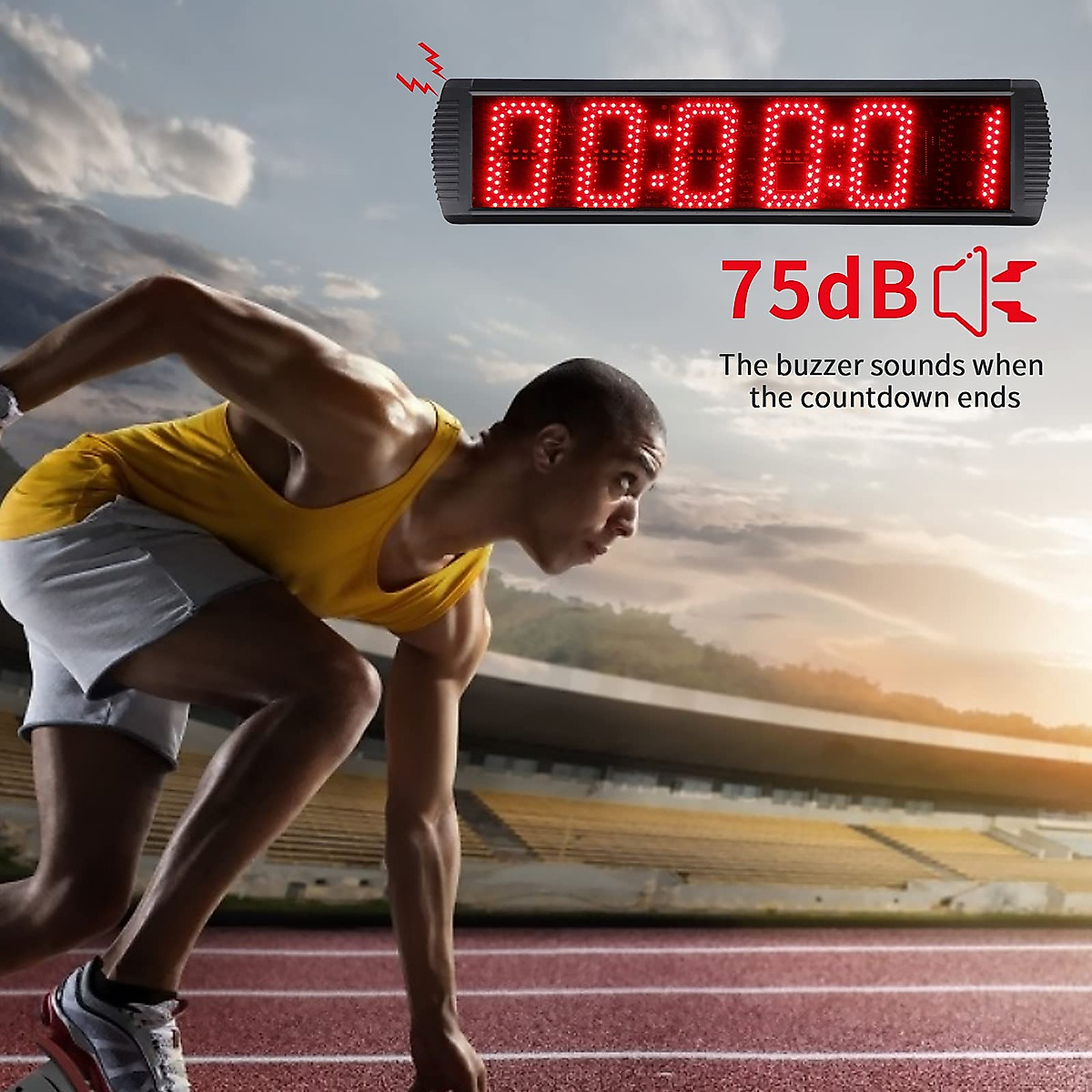 GANXIN 5 Inch LED Race Clock with Tripod for Running Events,Marathon Countdown Clock,Gym Timer Clock,Count Up,Stopwatch,Wireless Remote Control&APP Control,5 Levels Brightness Adjustable (Red)