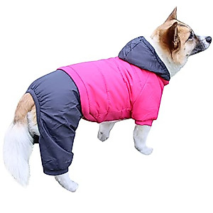 JoyDaog Fleece Lined Dog Coat with Detachable Hood and Detachable Hind Legs,Warm Puppy Jacket in Winter(Pink&Grey M)