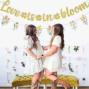 kreat4joy Love is in Bloom Bridal Shower Decorations Banner, Floral Flower Themed Bridal Shower Decorations Banner Garland for Girl Women Bachelorette Wedding Engagement Party