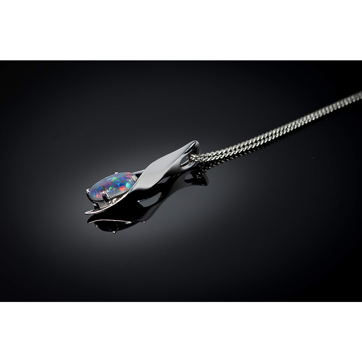 Australian Black Opal Triplet - Fire Opal - Genuine Australian Triplet Opal Necklace Pendant in 925 Sterling Silver Gold Plated Women's Jewelry