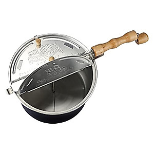 Stovetop Popcorn Maker – 6.5-Quart Popper Pan with Wooden Crank Handle and Internal Kernel Stirrer by Great Northern Popcorn (Black)