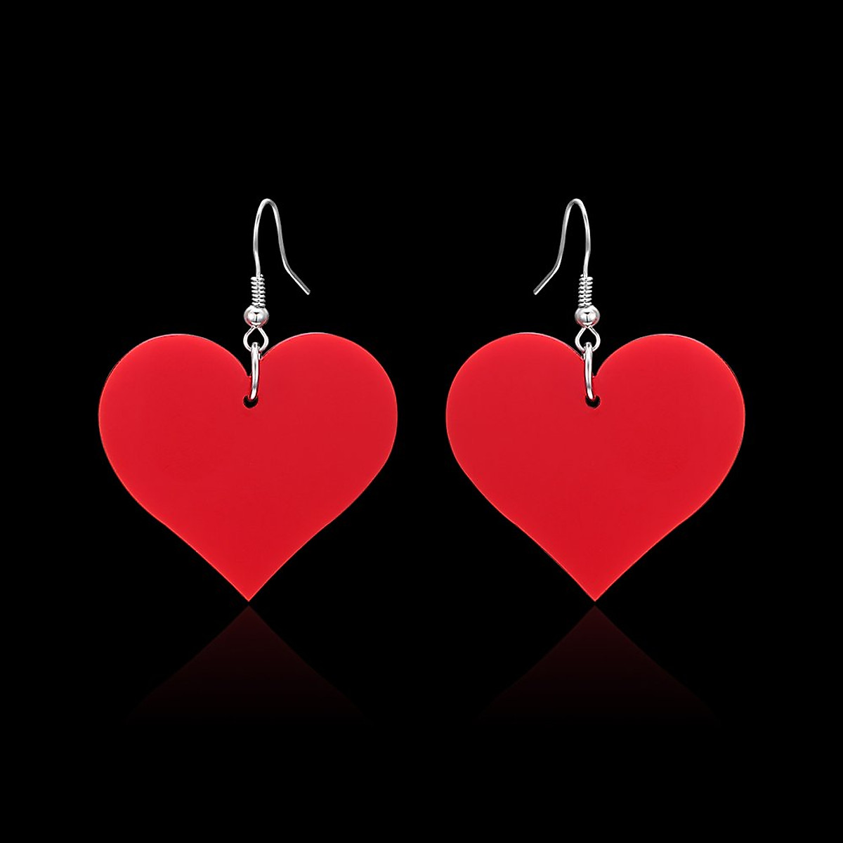lureme Cute Heart Earrings Geometric Statement Dangle Earrings-Red (er005558-3)