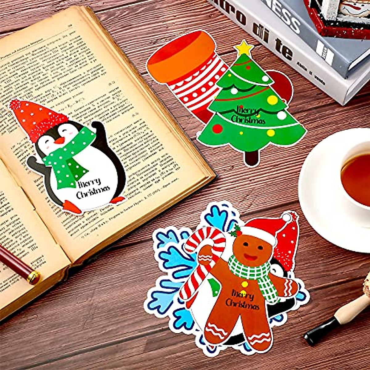 48 Pieces Winter Cutouts Christmas Accents Snowflake Penguin Snowman Christmas Tree Socks Gloves Hat Gingerbread Men Cutouts for Winter Christmas Classroom Bulletin Board Decorations