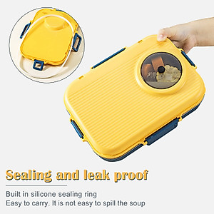 AVSAMOQ Steel Bento Lunch Box for Adults & Kids,1100 ML Stainless Steel Bento Boxes with Spoon Fork Knife,Insulated Lunch Bag, Microwave, Dishwasher Safe (Yellow duck)