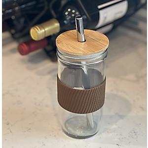 Melissa & Grace [2 Pack] 24oz Glass Cups with Airtight Bamboo Lids, Silicone Sleeve, Wide Mouth Metal Straw Cleaners - Fashionable Reusable Boba for Iced Coffee/Tea, Travel Drinks 2.9x7.8 (MG2022001)