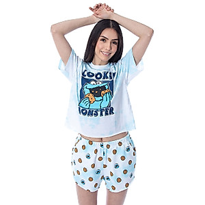 Sesame Street Womens' Cookie Monster Tie Dye Shirt Short Sleep Pajama Set (XL)