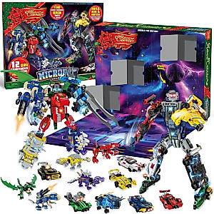 JOYIN 12 Days Christmas Advent Calendar with Cars Building Blocks 2023 Countdown Calendar with Robot Building Bricks 6-in-1 Toy Dinosaur Toy for Boys Kids Party Favors, Classroom Prizes, Xmas Gift