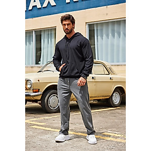 COOFANDY Men's Jersey Sweatpants Open Bottom Casual Cotton Pants Lightweight Loose Fit Trouser with Pockets Dark Grey