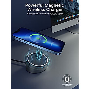 JSAUX Magnetic Wireless Charger Station Compatible with Mag-Safe Charger/iPhone 14/iPhone 14 Pro/iPhone 14 Plus/iPhone 14 Pro Max/iPhone 13/13 Pro/13 Pro Max/13 Mini/iPhone 12, Mag Charger Space Grey