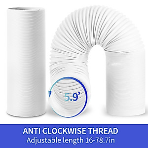 Portable Air Conditioner Exhaust Hose - 5.9 Inch Diameter, 78 Inch Length, Anti-Clockwise Thread